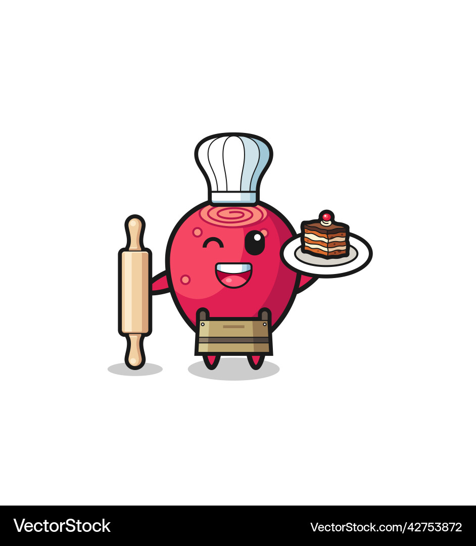 Prickly pear as pastry chef mascot hold rolling Vector Image