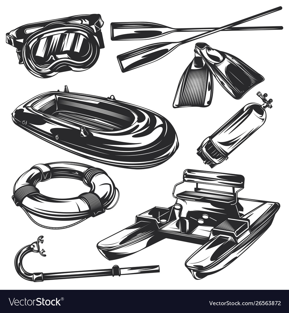 Set diving equipment elements Royalty Free Vector Image
