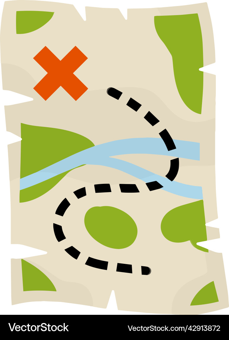 Treasure pirate map route with a red cross Vector Image