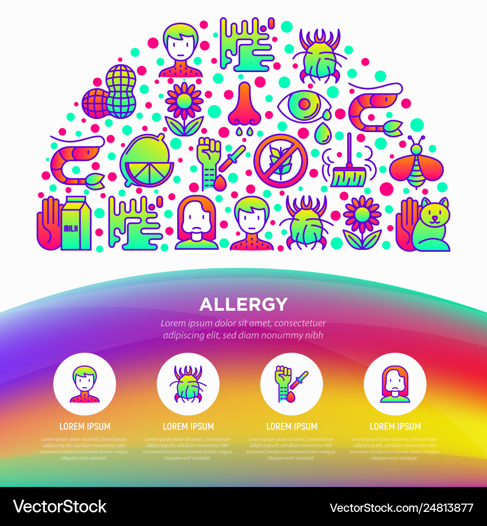 Allergy concept in half circle with line icons Vector Image