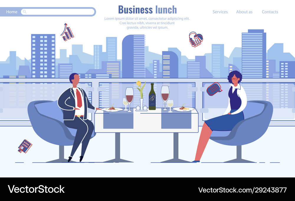 Business lunch ordering service flat landing page Vector Image