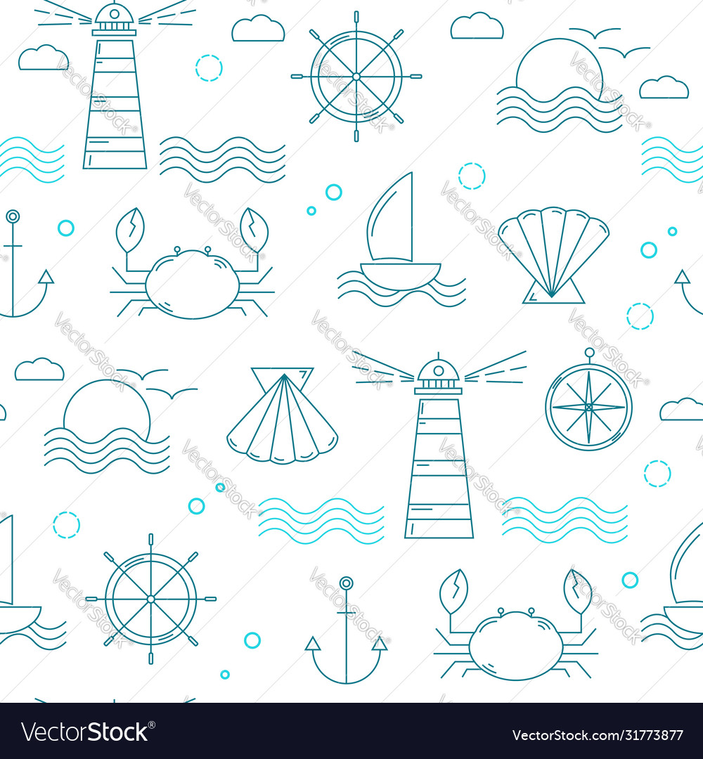 Nautical seamless pattern with thin line elements Vector Image