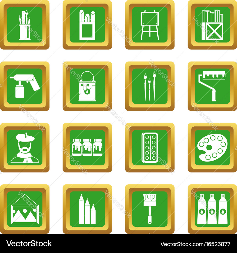 Painting icons set green Royalty Free Vector Image