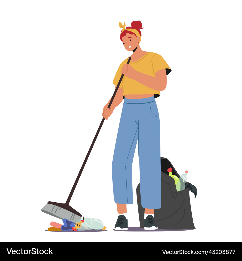 Volunteer female character cleaning garbage Vector Image