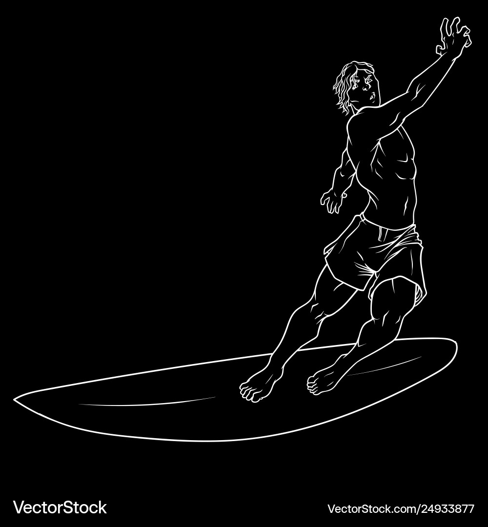 White outline a surfer on a board in action Vector Image