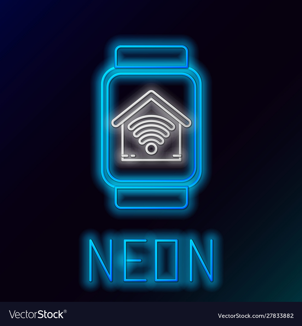 Blue glowing neon line smart watch with smart home