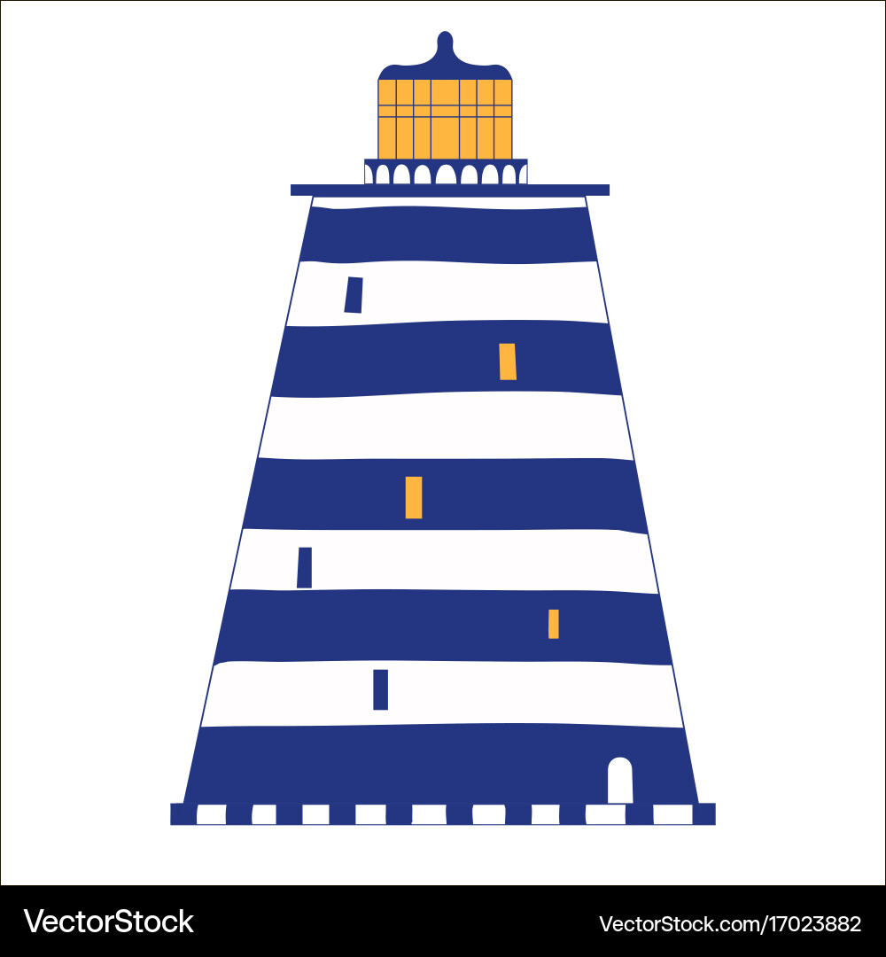 Cute cartoon striped lighthouse isolated on white Vector Image