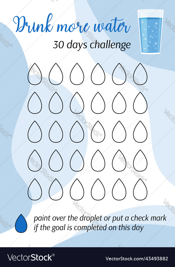 Drink water tracker personal 30 days challenge Vector Image