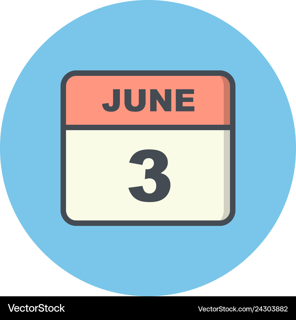 June 3rd date on a single day calendar Royalty Free Vector