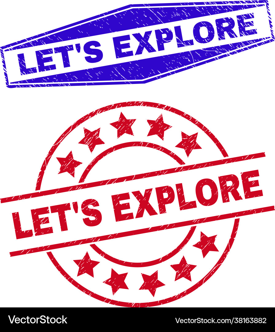 Let s explore grunge badges in round and hexagon Vector Image