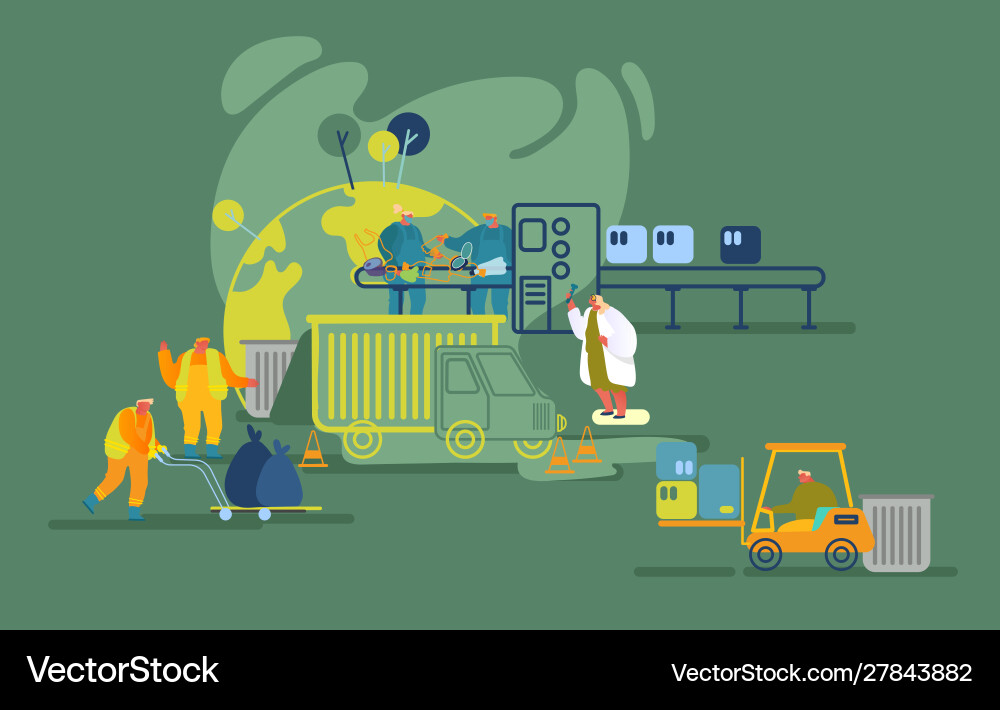 People working on waste recycling plant Royalty Free Vector