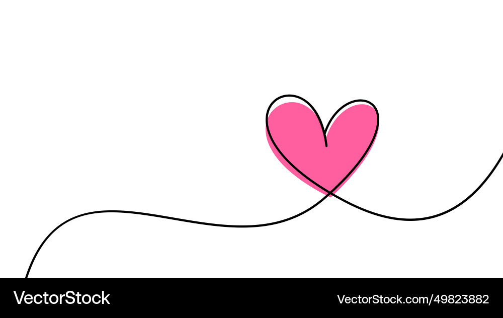 Pink heart continuous wavy line art drawing on Vector Image