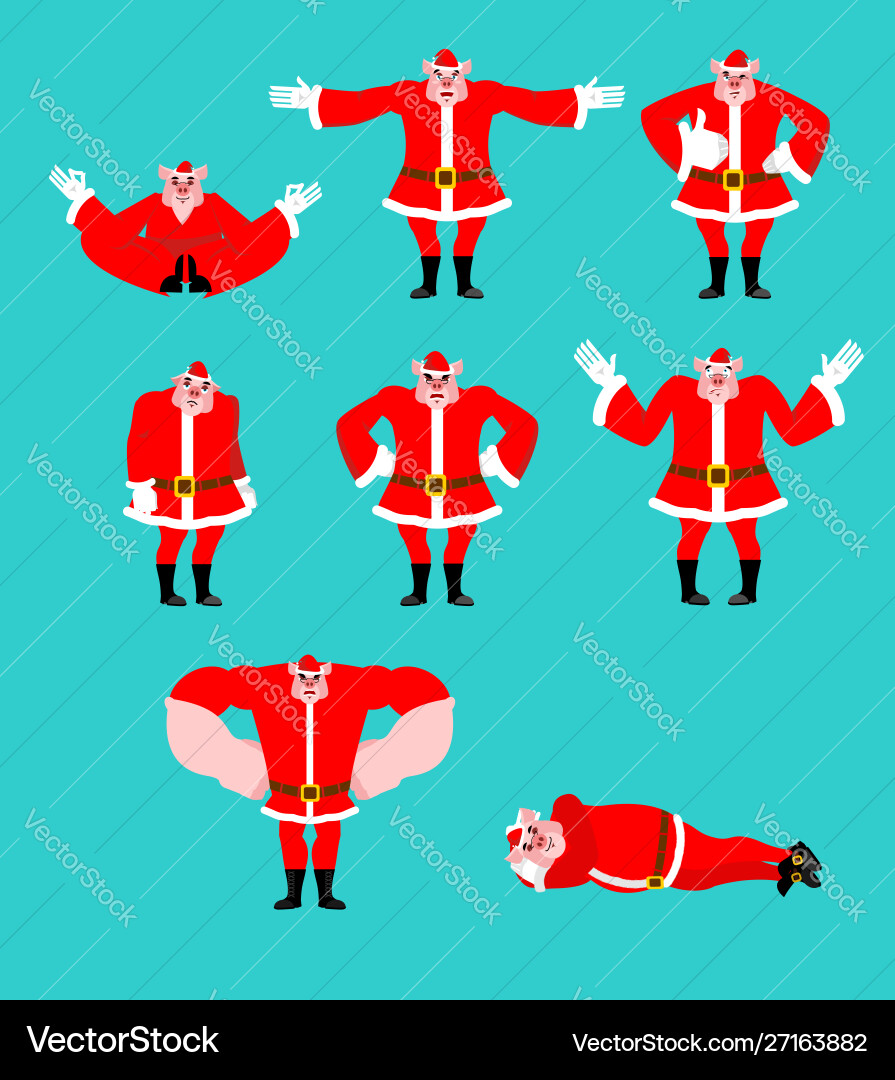Santa pig set pose good and evil cheerful sad Vector Image