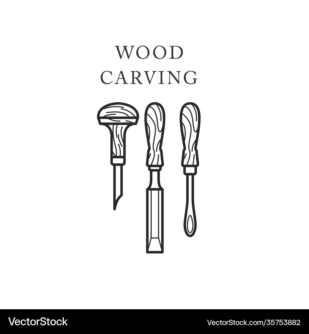Wood carving tools icon logo with chisels timber Vector Image