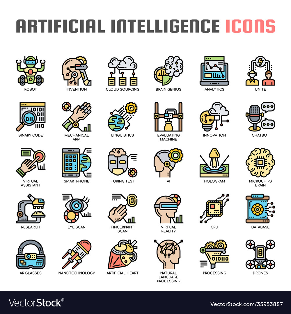 Artificial intelligence thin line and pixel Vector Image