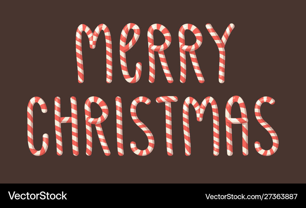Cartoon christmas candy cane hand drawn font Vector Image