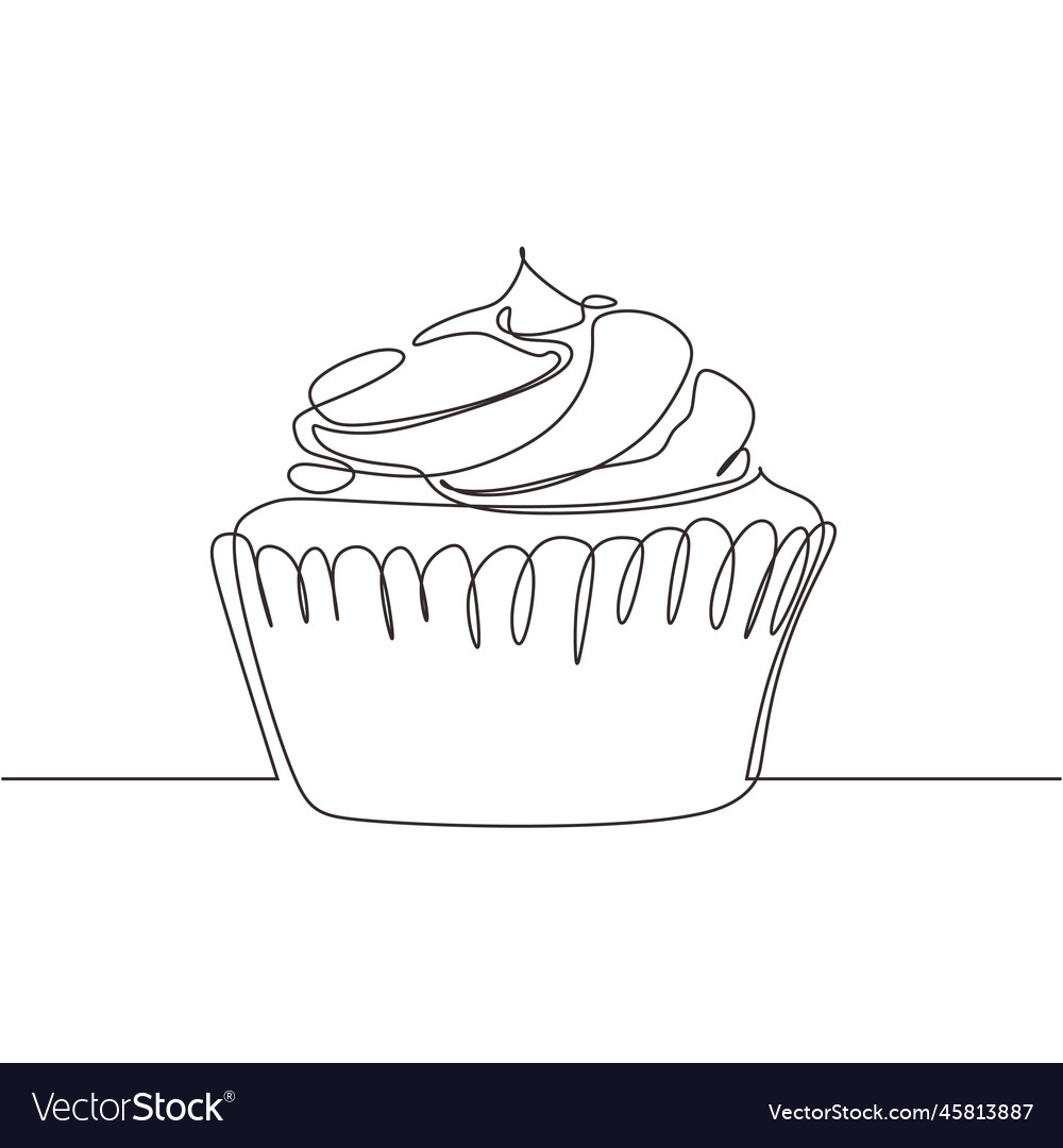 Cupcake one line drawing single continuous hand Vector Image
