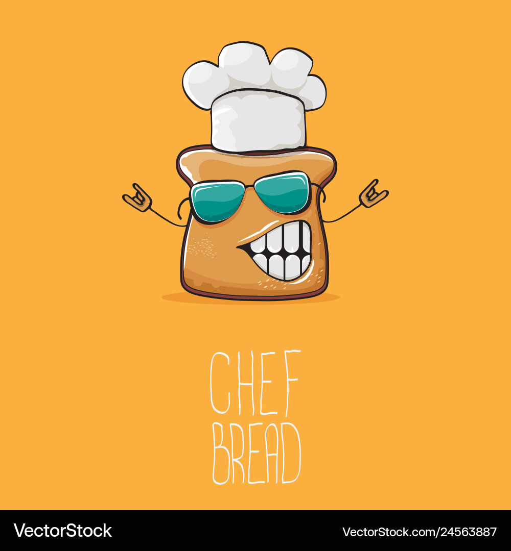 Funky cartoon cute bread chef character Royalty Free Vector