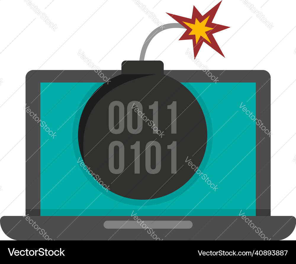 Laptop fraud bomb icon flat isolated Royalty Free Vector