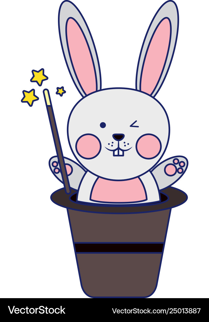 Rabbit in magician hat with stick blue lines Vector Image