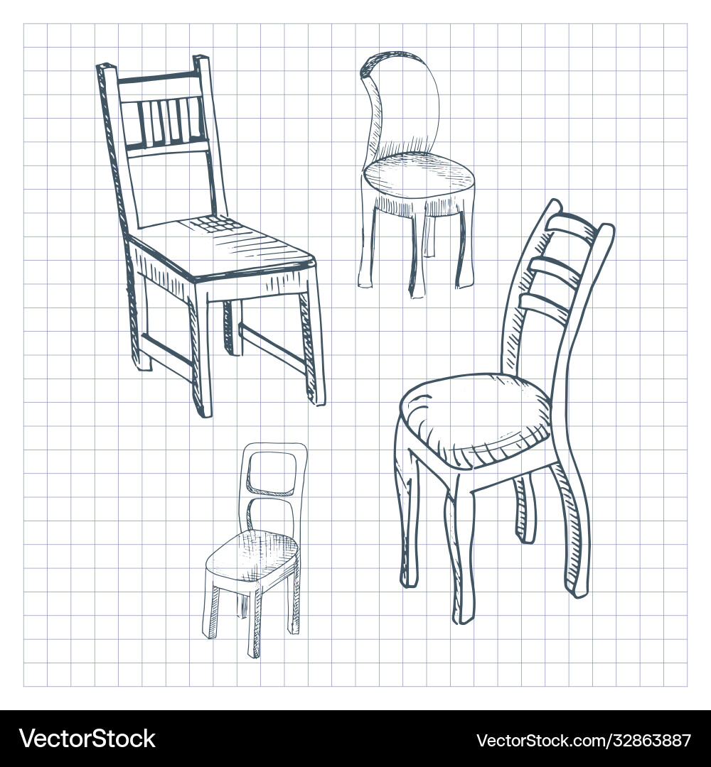 Set hand drawn chairs hand drawn picture Vector Image