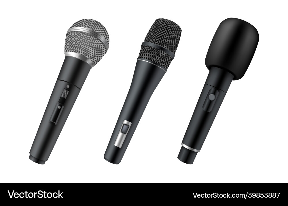 Set of realistic wireless microphones modern mics Vector Image