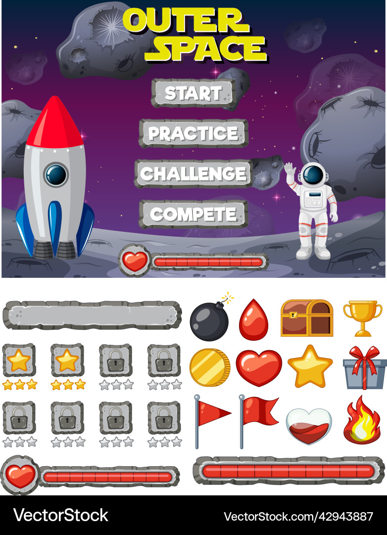 Space game background template and elements Vector Image