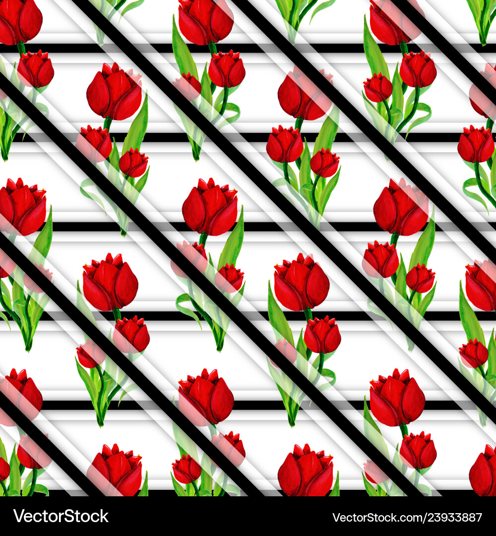 Watercolor spring floral background with stripes Vector Image