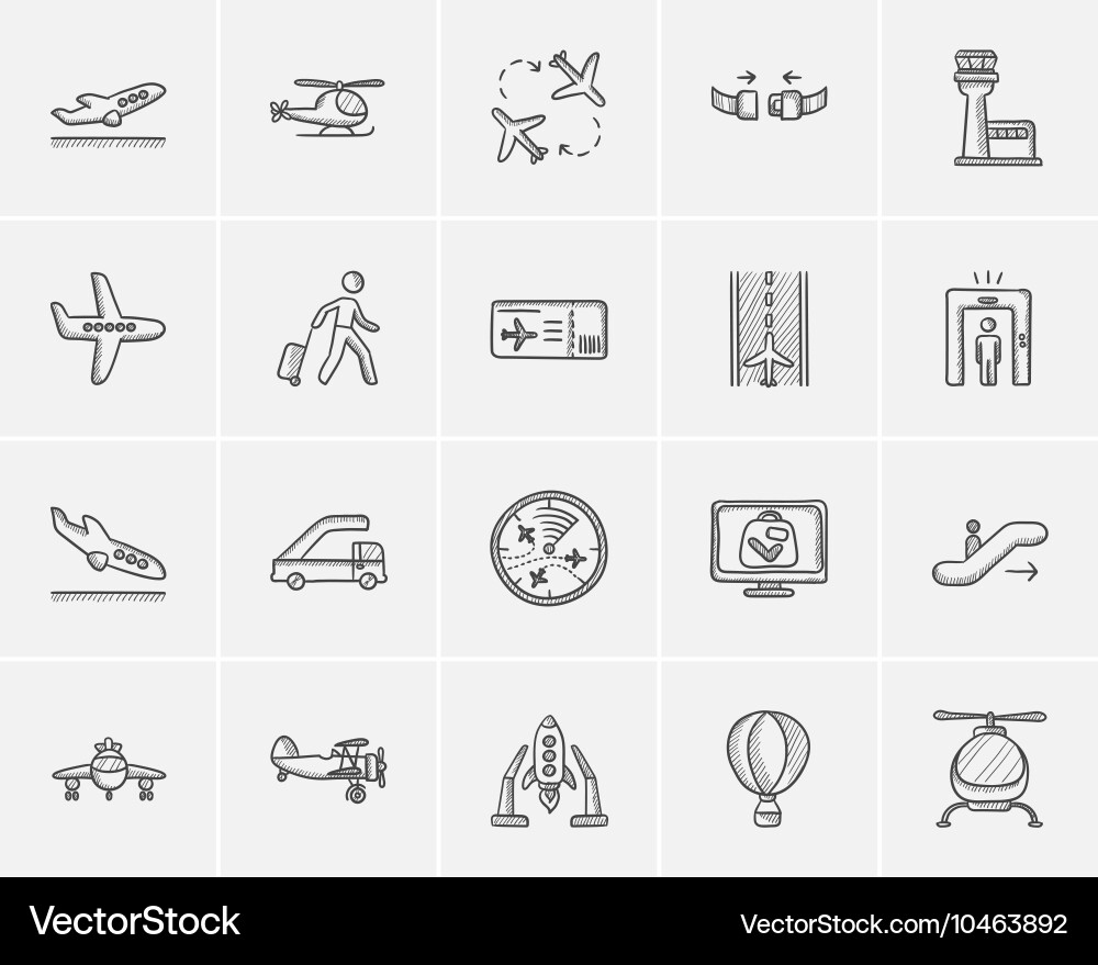 Air transport sketch icon set Royalty Free Vector Image