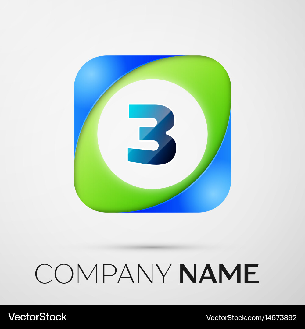 Number three symbol in the colorful square Vector Image