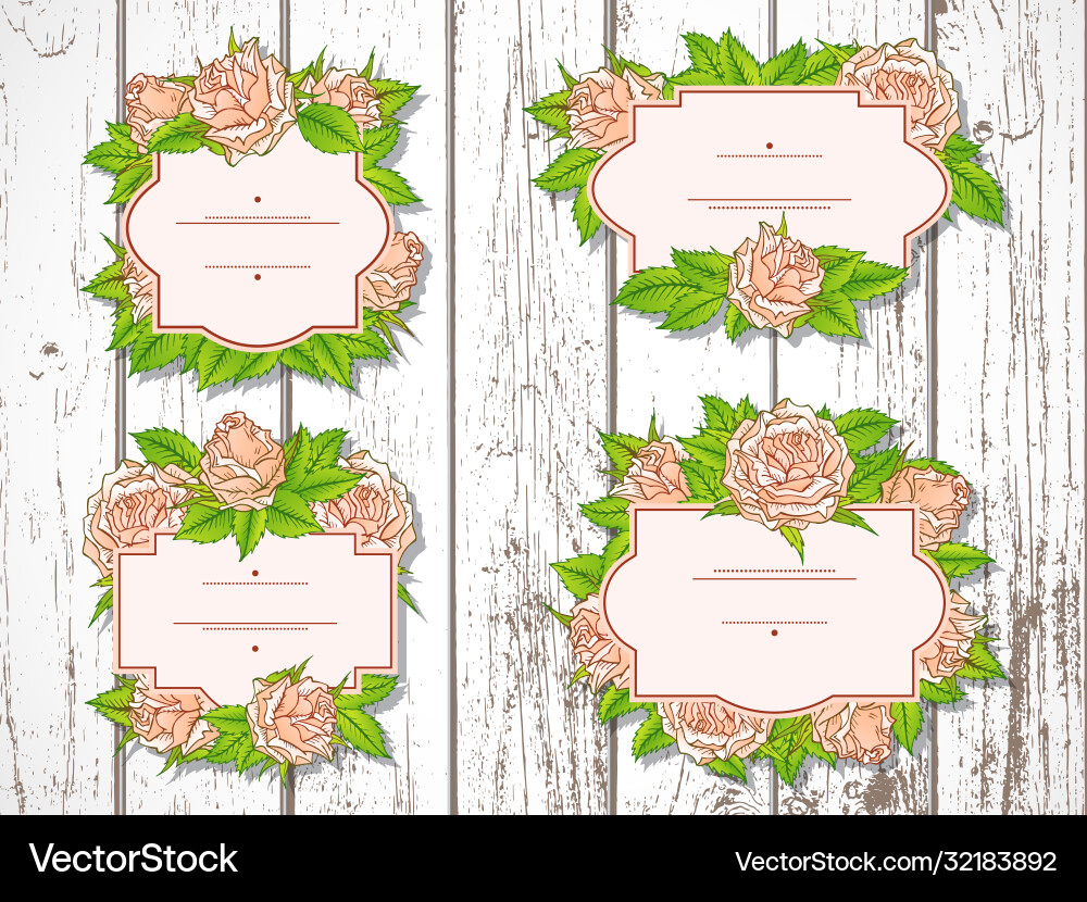Set labels with hand drawn roses and leaves Vector Image