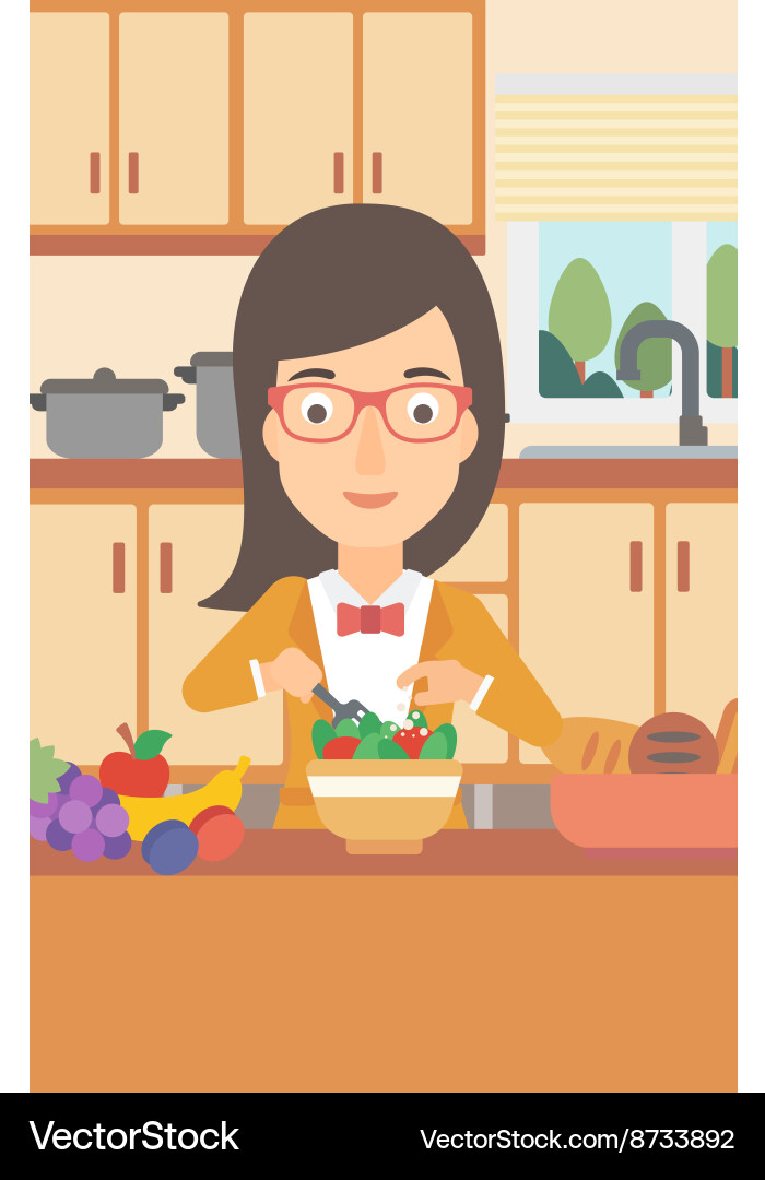 Woman cooking vegetable salad Royalty Free Vector Image