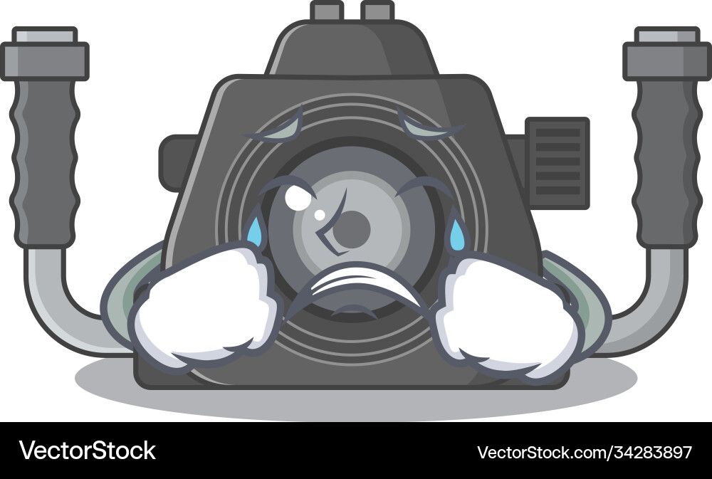 A crying underwater camera cartoon mascot design Vector Image