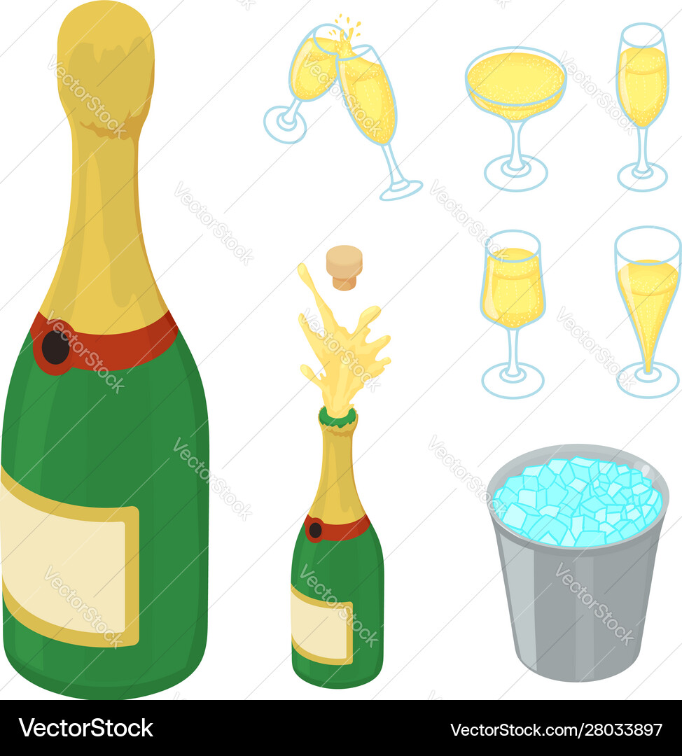 Champagne icons set isometric style Royalty Free Vector