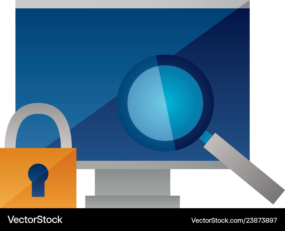 Computer monitor magnifying glass security Vector Image