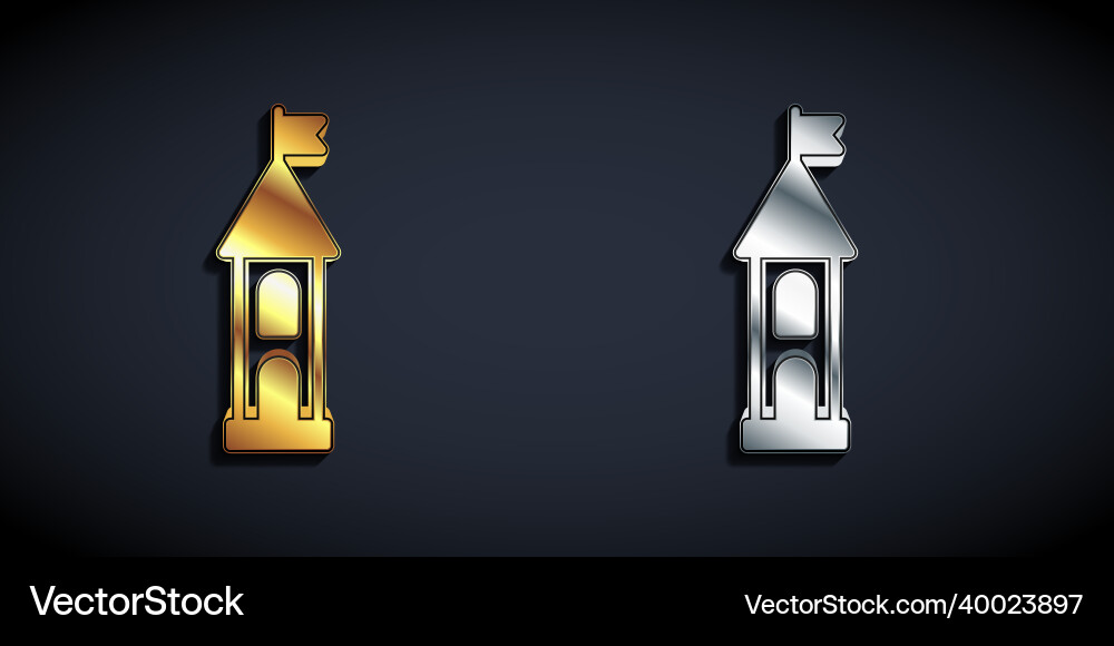 Gold and silver castle tower icon isolated Vector Image
