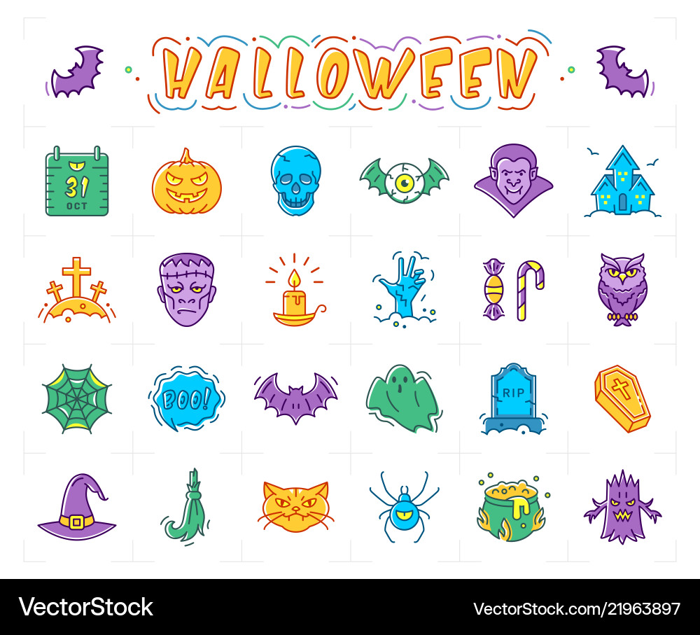 Halloween icon set isolated colorful Royalty Free Vector