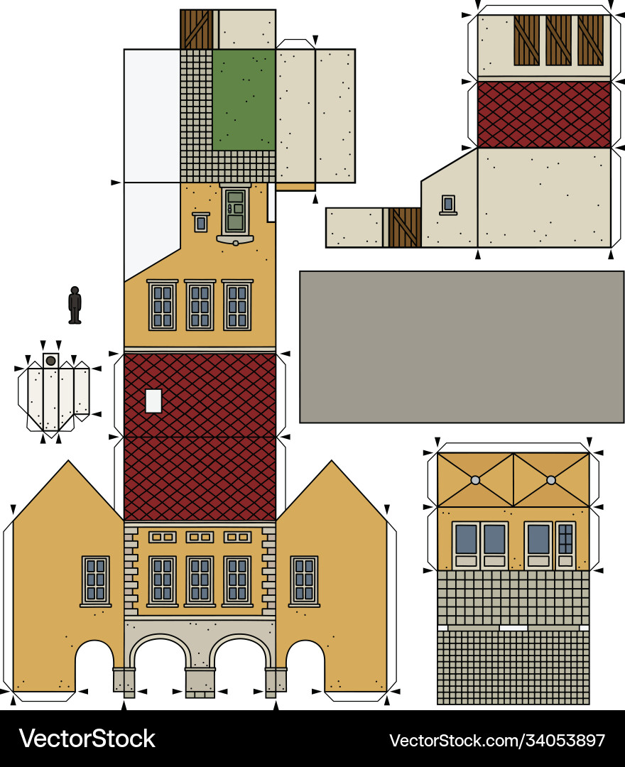 Paper model an old town house Royalty Free Vector Image