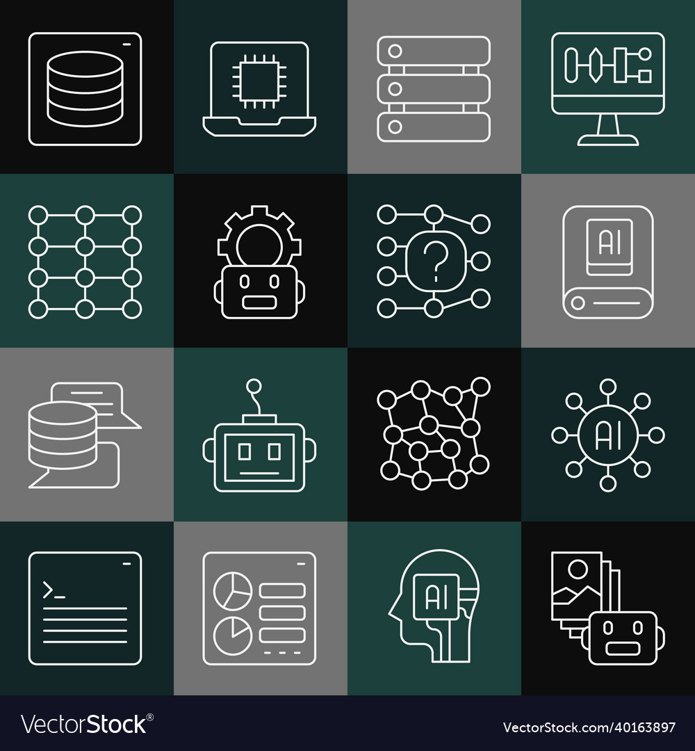 Set line artificial intelligence robot neural Vector Image Set line artificial intelligence robot neural Vector Image