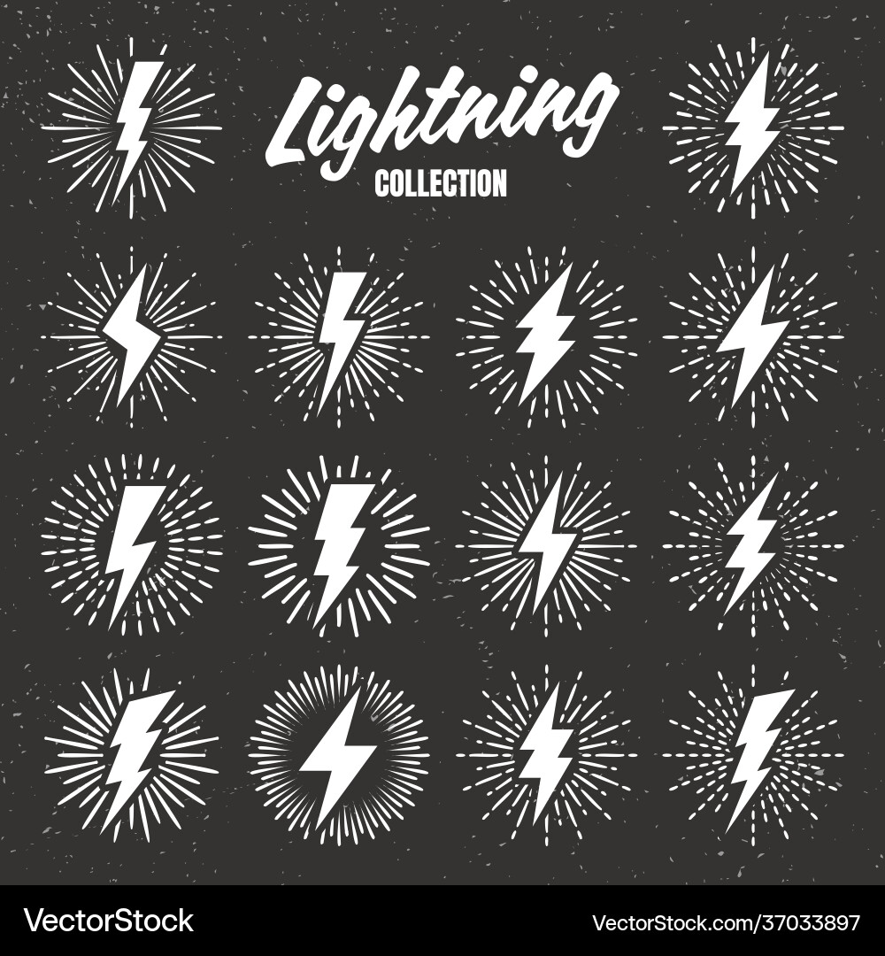 Set vintage lightning bolts and sunrays Royalty Free Vector