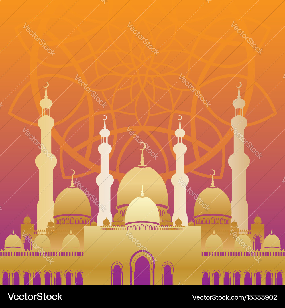 Golden mosque in flat style on colorful background
