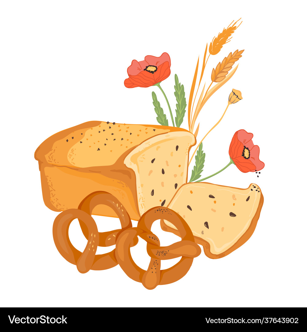 Hand drawn bread and wheat ears for bakery emblems