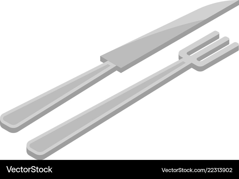 Isometric icon of gray fork and knife Royalty Free Vector