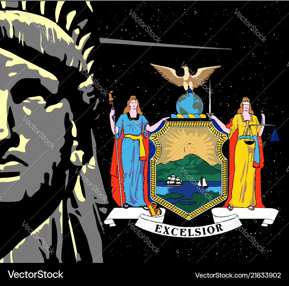 Liberty over a night sky and ny icon Royalty Free Vector