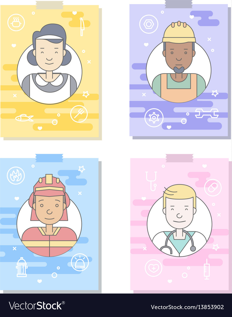 Linear flat people faces and professions Vector Image