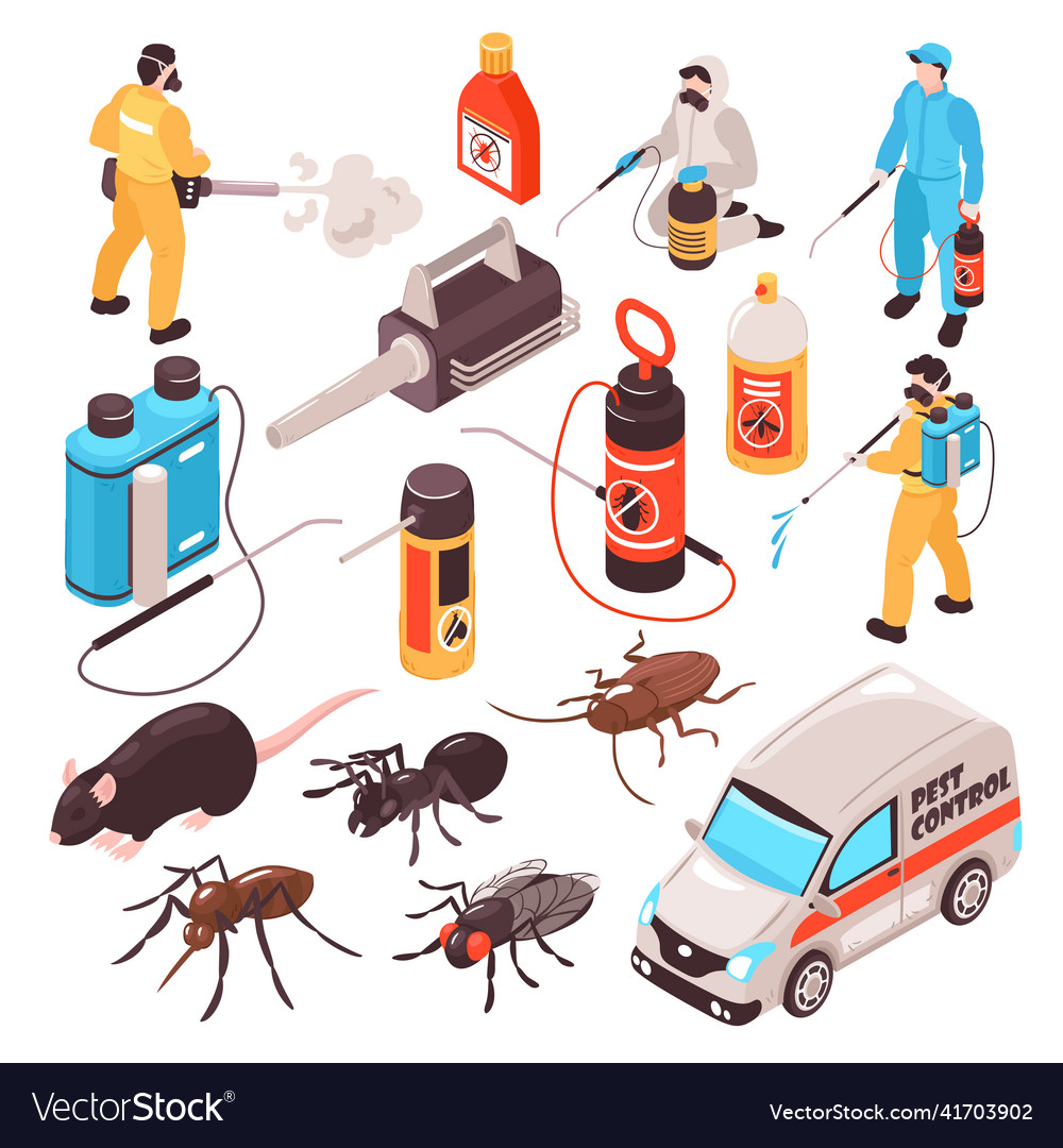 Pest control isometric set Royalty Free Vector Image