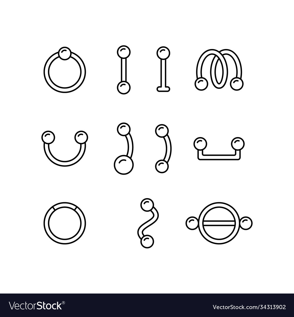 Piercing set different earring linear icon Vector Image