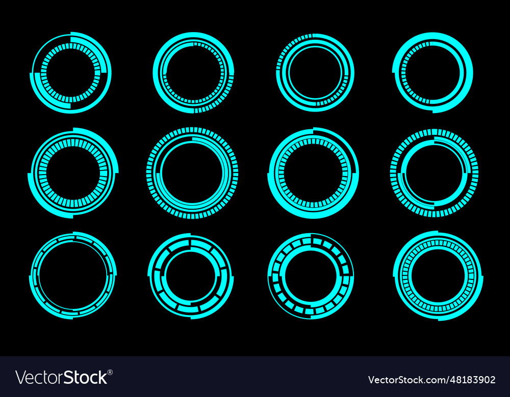 Set of sci fi blue circle user interface elements Vector Image