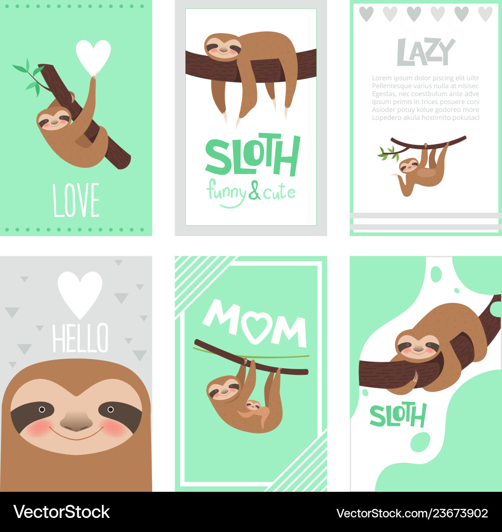 Sloth cards design pajama textile print with cute Vector Image
