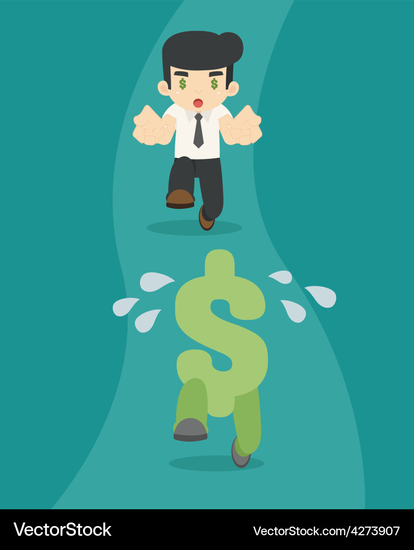 Businessman running to money Royalty Free Vector Image